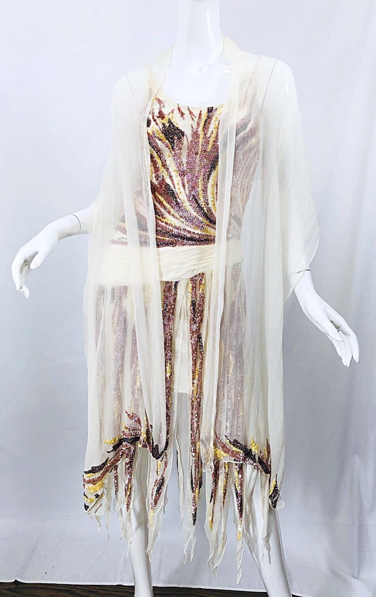 Vintage Valentino Sequined Flapper 20s Style Car Wash Hem Chiffon Dress ...