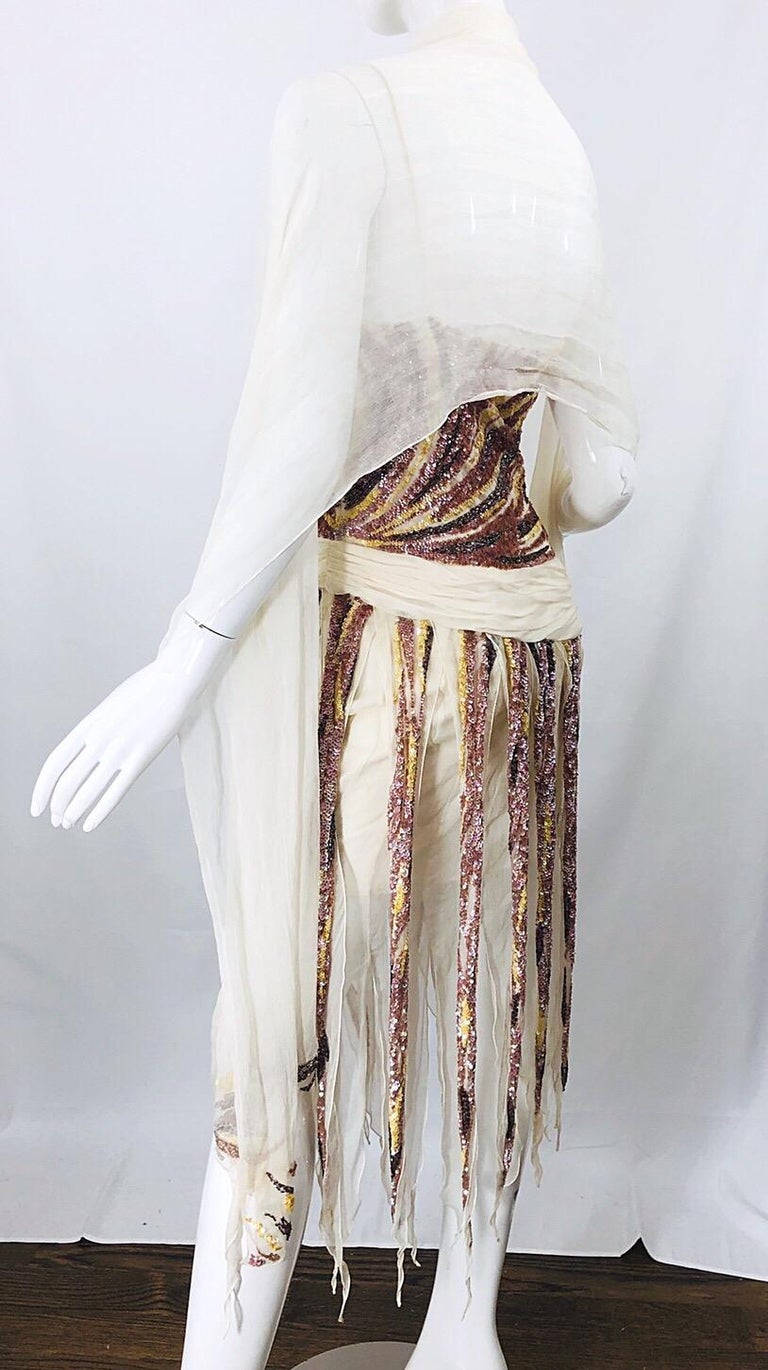 Vintage Valentino Sequined Flapper 20s Style Car Wash Hem Chiffon Dress ...