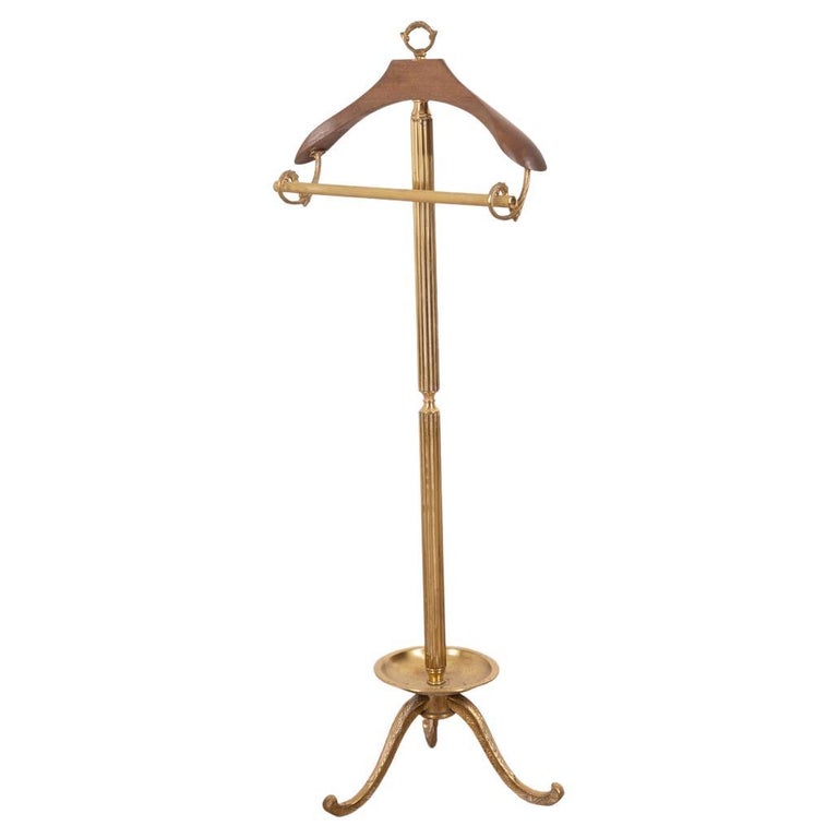 Vintage valet stand 60's golden brass and wood Italian design For Sale ...