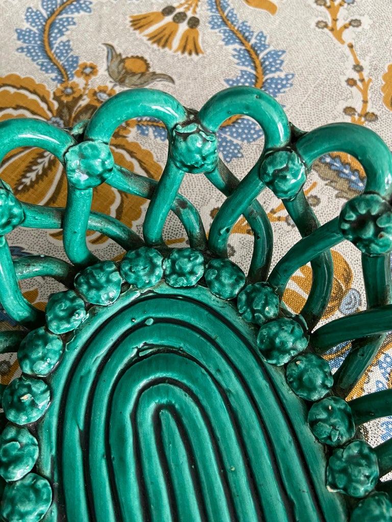 Vintage Vallauris Woven Ceramic Basket in Green Glaze, France, 1940s ...