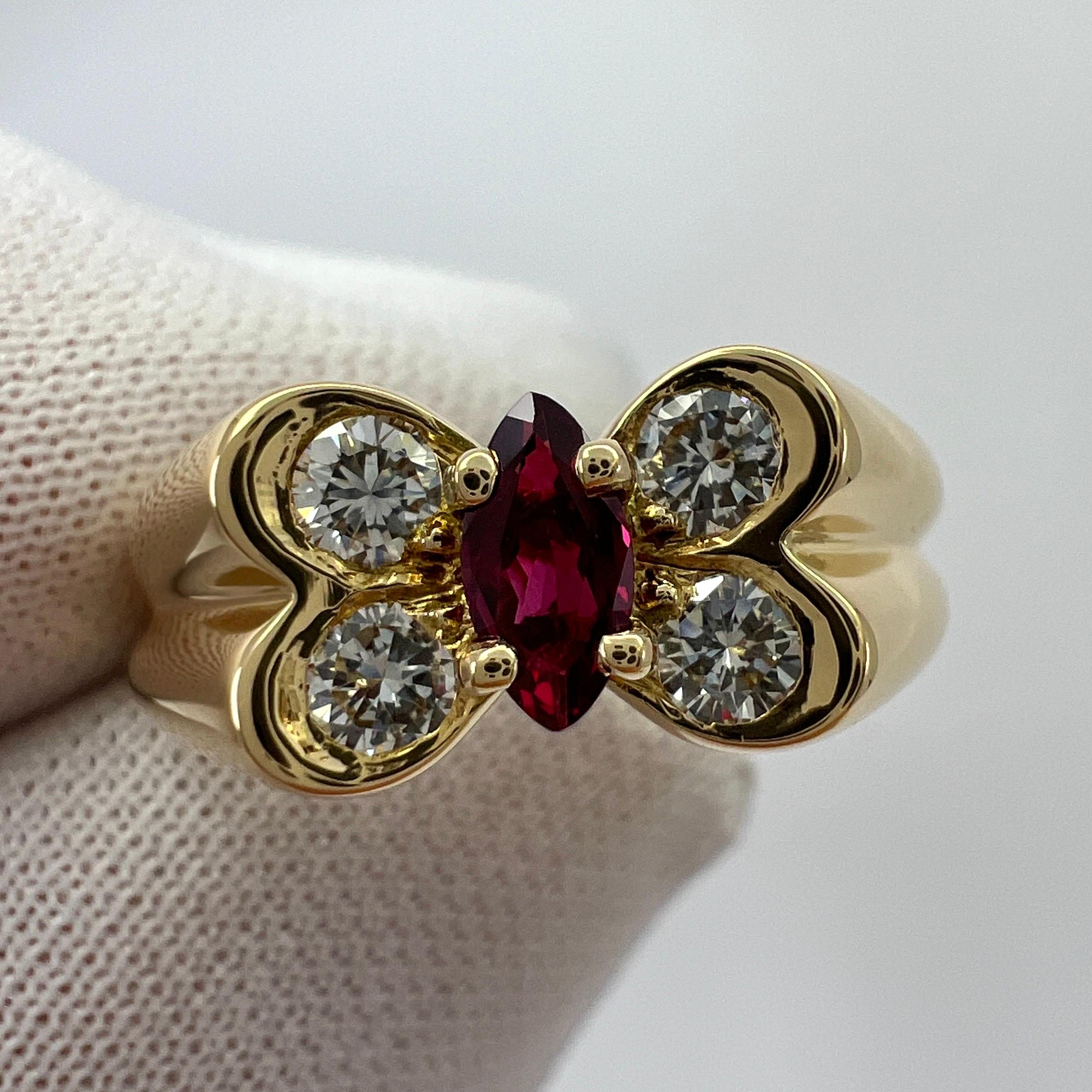Vintage Van Cleef and Arpels Fine Vivid Red Ruby and Diamond Butterfly Marquise Ring For Sale at ...