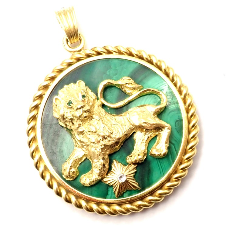 Vintage Van Cleef and Arpels Malachite Diamond Zodiac Yellow Gold Large Pendant at 1stDibs ...