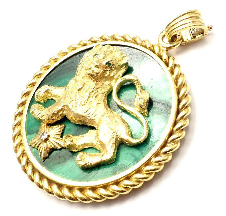 Vintage Van Cleef and Arpels Malachite Diamond Zodiac Yellow Gold Large Pendant at 1stDibs ...