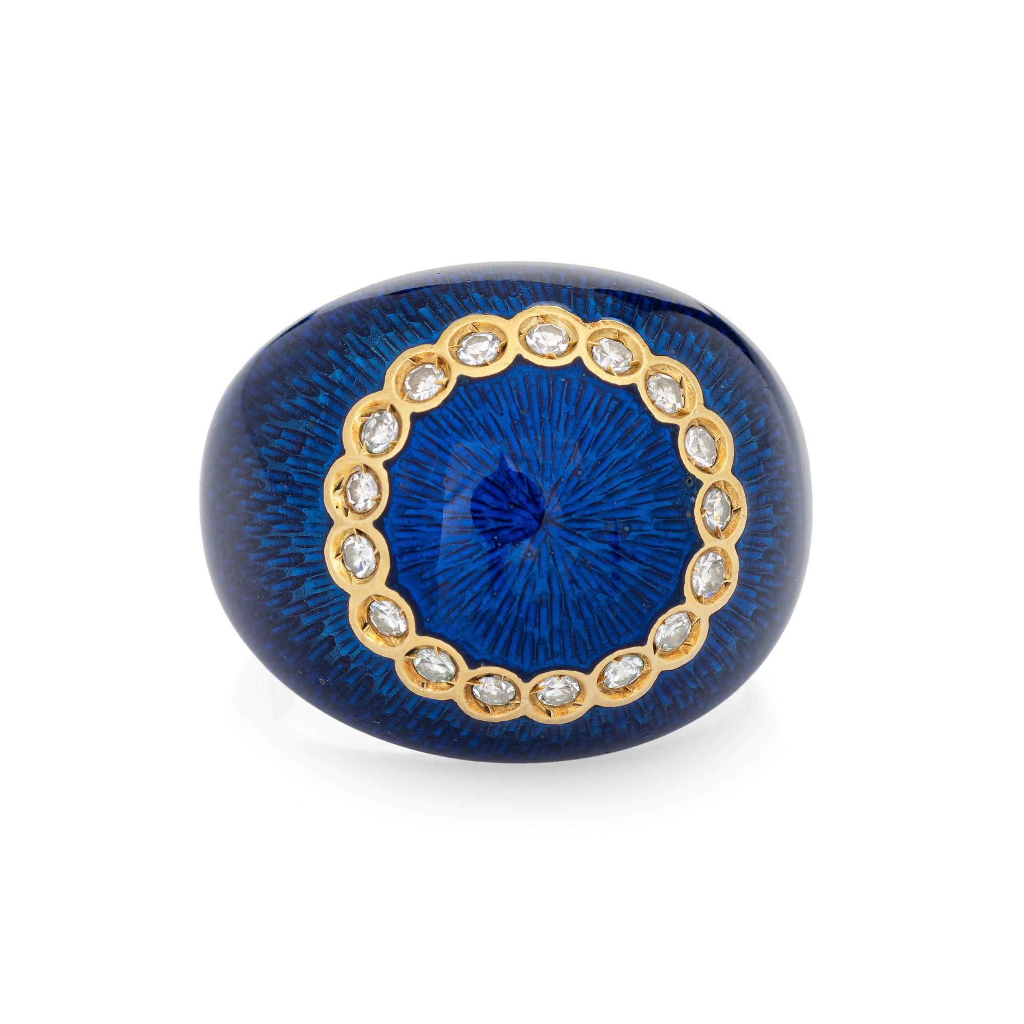 Vintage Van Cleef and Arpels Ring Bombe Blue Enamel Diamond 18k Yellow ...