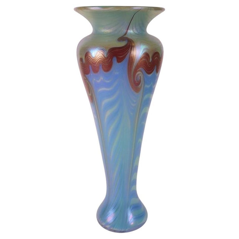 Vintage Vandermark Favrile Studio Art Glass Vase Pulled Feather Pastel ...