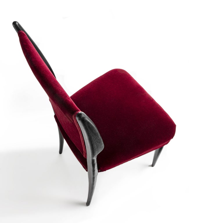 Vintage Velvet Chair Bordeaux Red Black Wood For Sale at 1stDibs