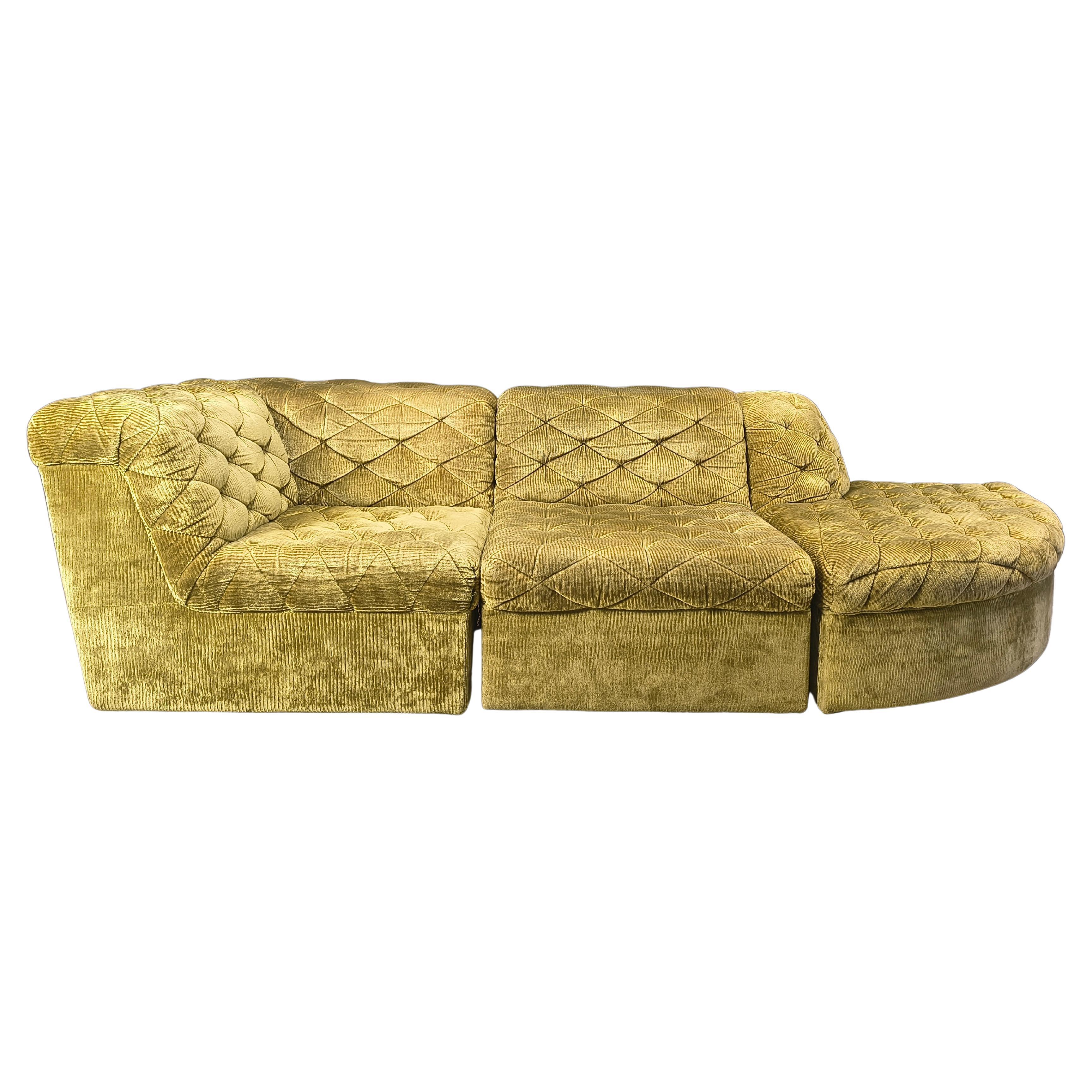 Vintage MCM Cut Velvet Tufted Sectional Sofa For Sale at 1stDibs