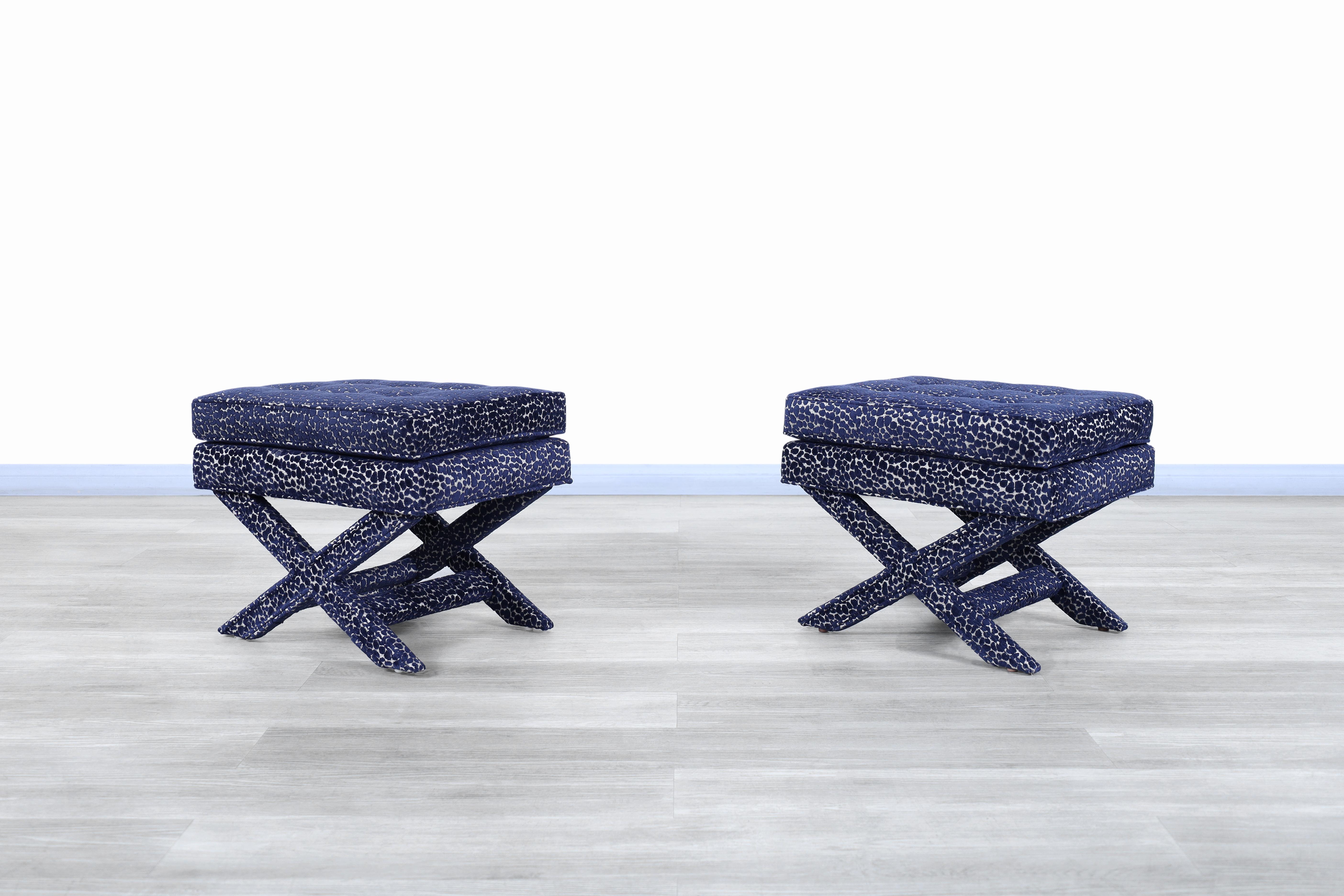 Vintage Velvet "X" Stools / Ottoman by American of Martinsville at 1stDibs
