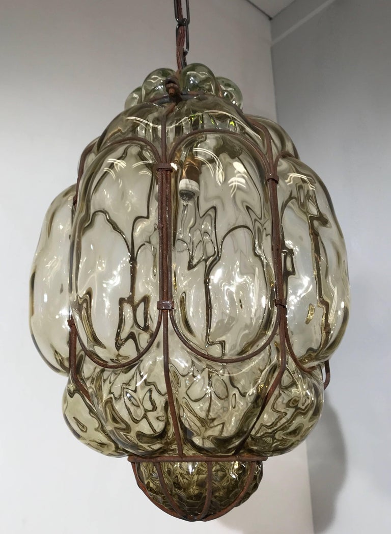 Vintage Venetian Mouth Blown Glass in Metal Frame Pendant Light ...