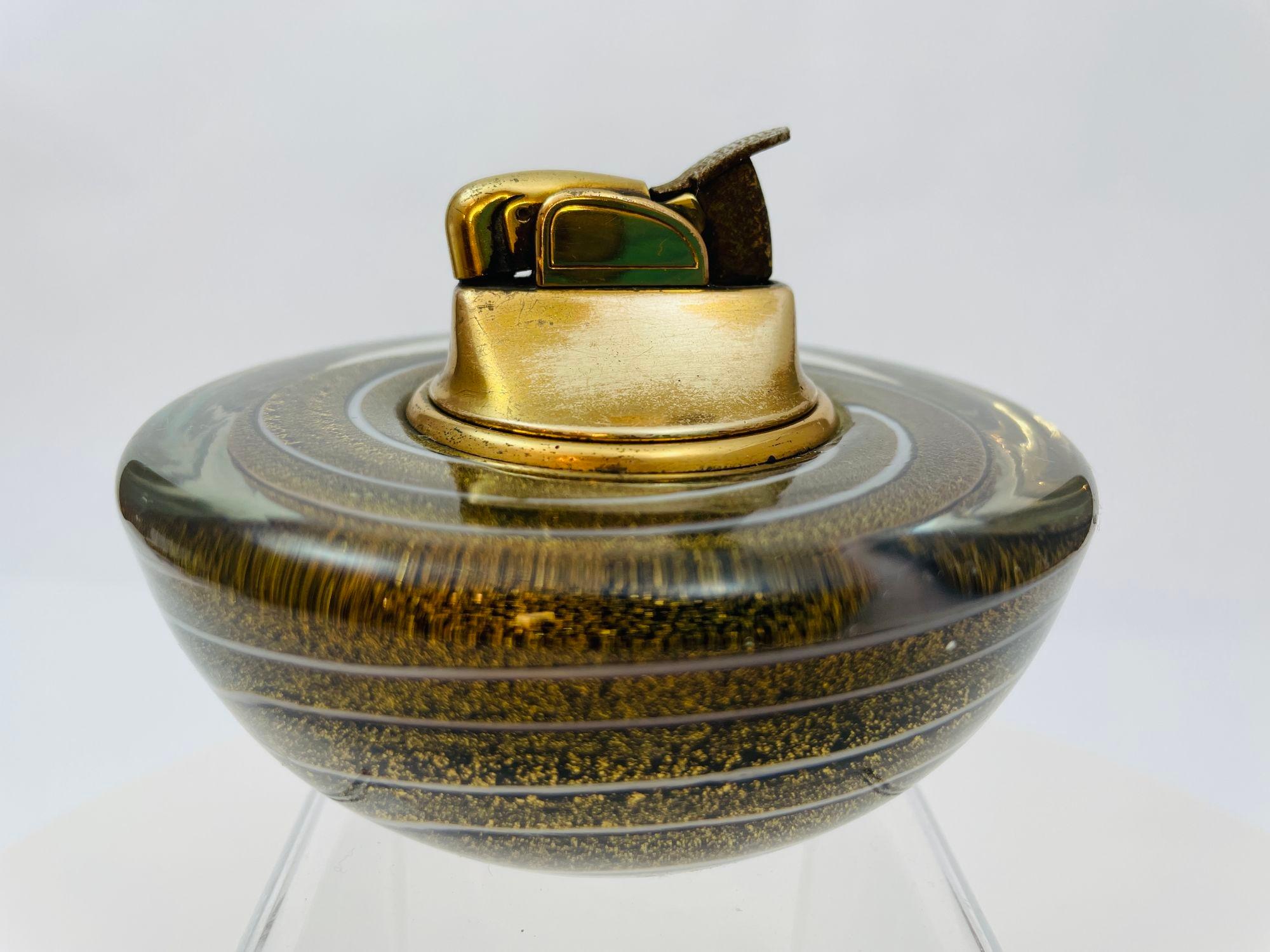 Vintage Venetian Murano Art Glass Table Lighter with Gold And White ...
