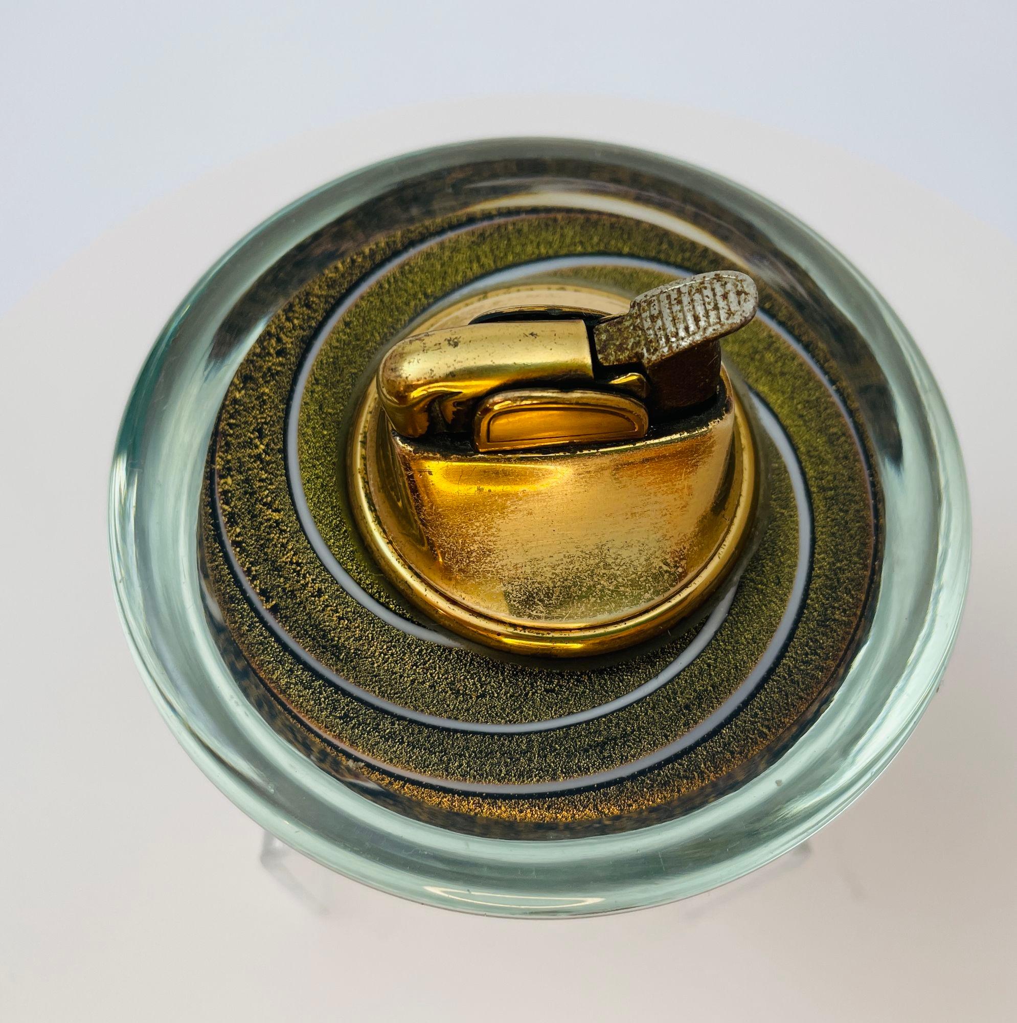 Vintage Venetian Murano Art Glass Table Lighter with Gold And White ...