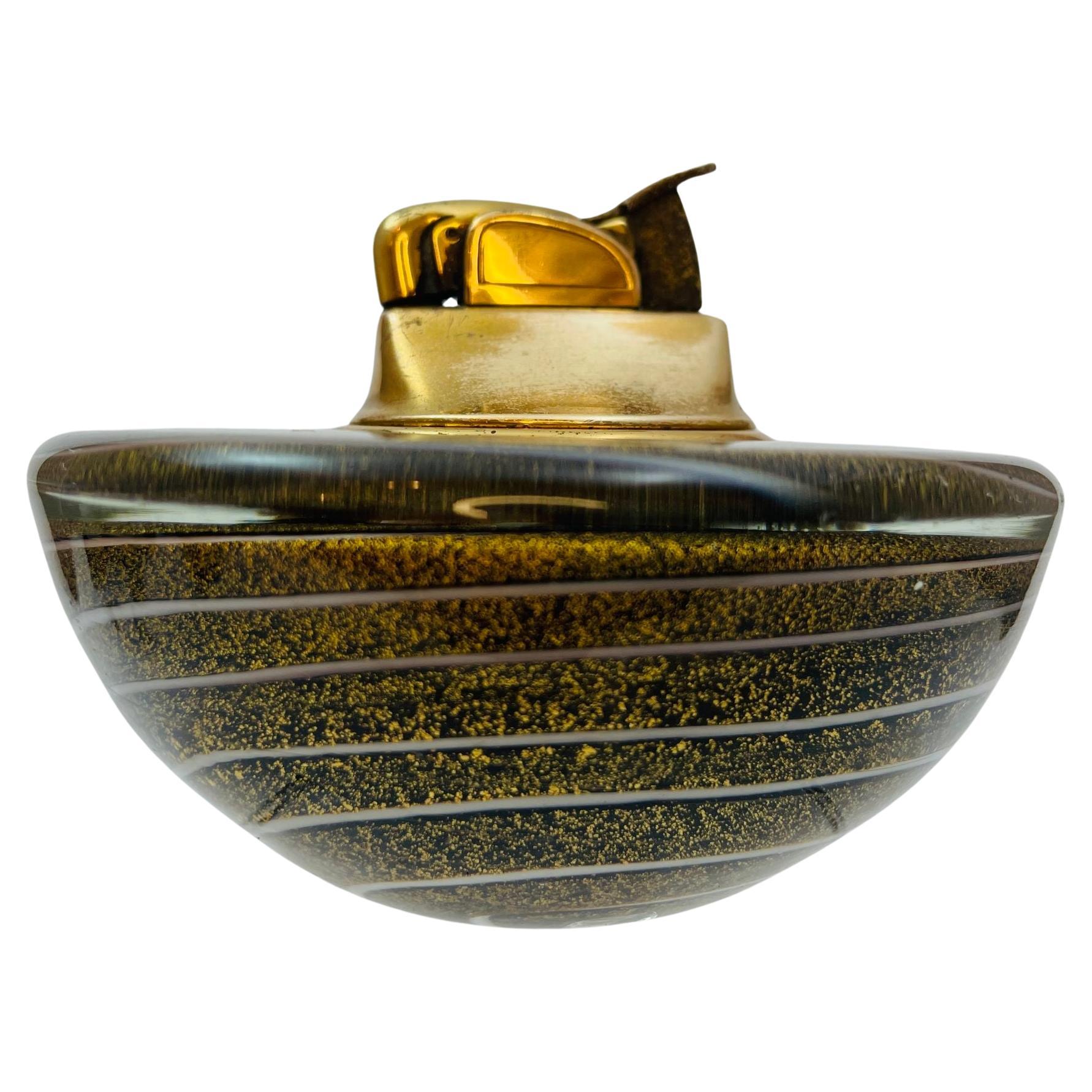 Vintage Venetian Murano Art Glass Table Lighter with Gold And White ...