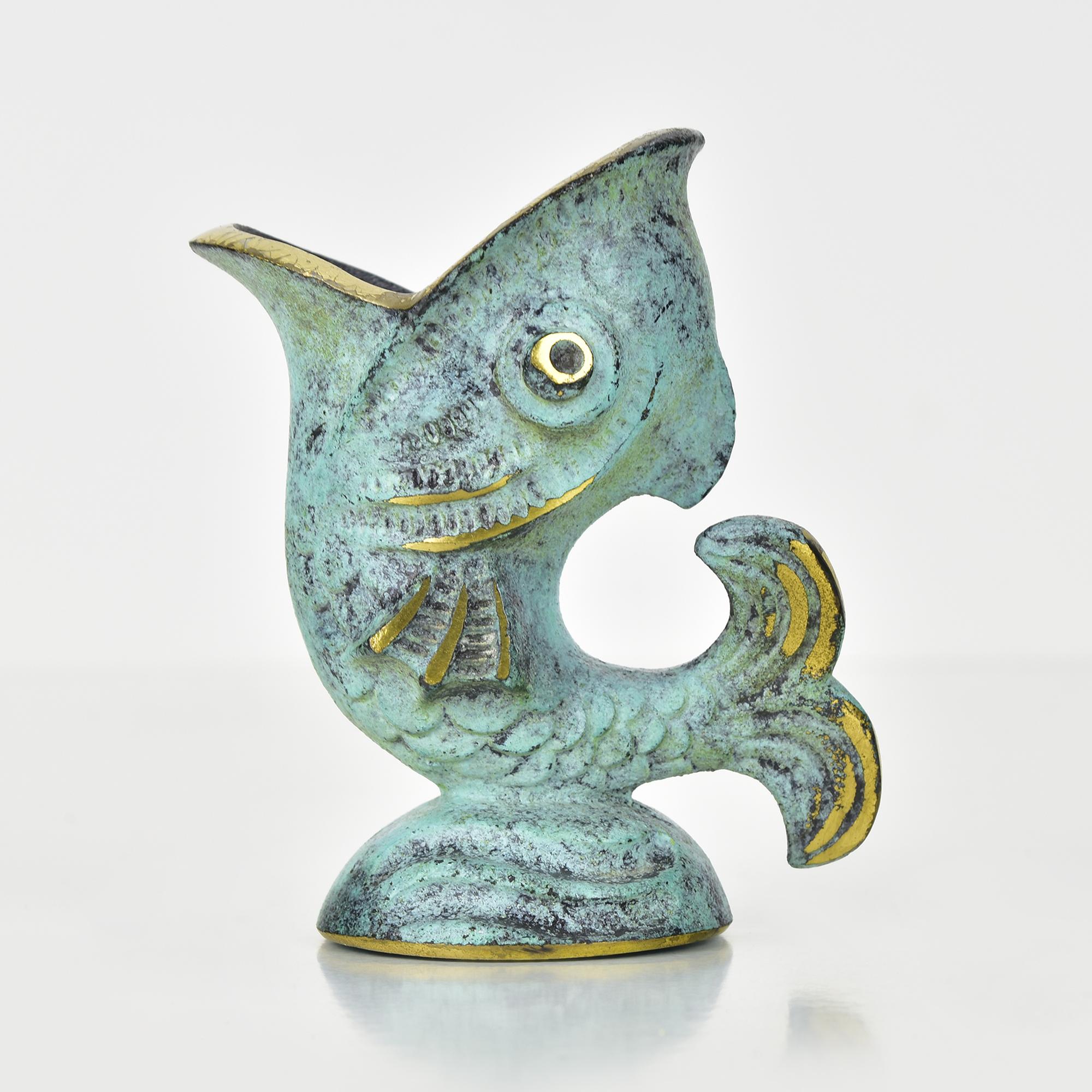 Vintage Verdigris Bronze Fish Toothpick Holder, Mid-Century Walter ...