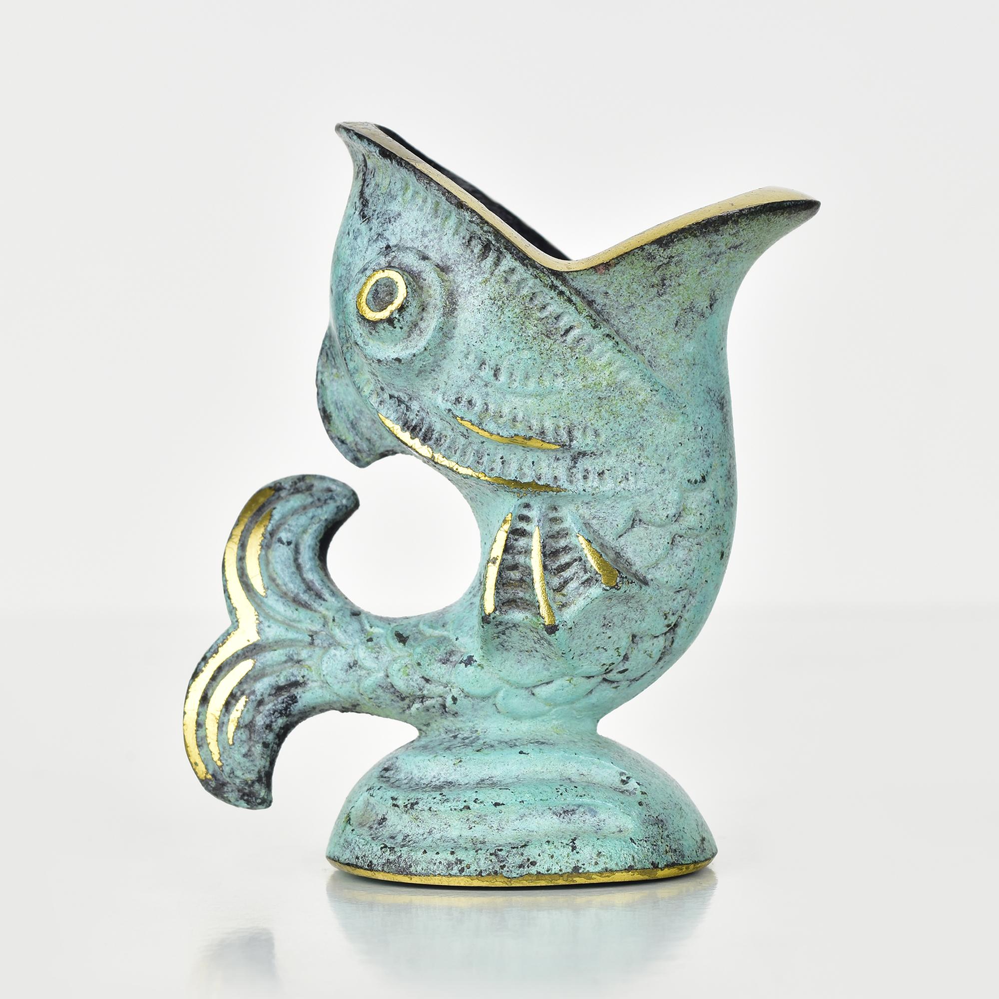 Vintage Verdigris Bronze Fish Toothpick Holder, Mid-Century Walter ...