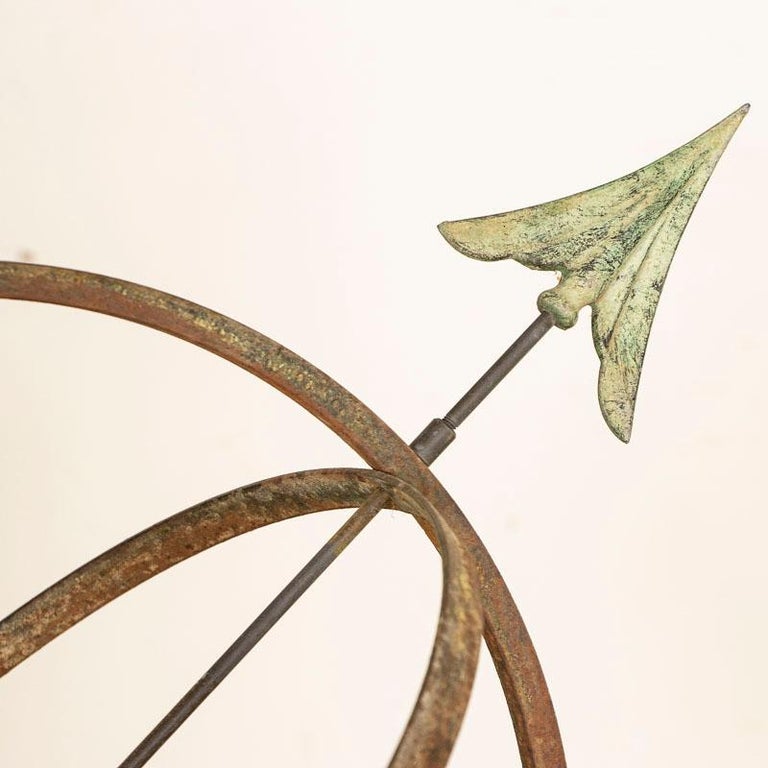 Vintage Verdigris Sun Clock Armillary Sun Dial on Pedestal with Atlas ...