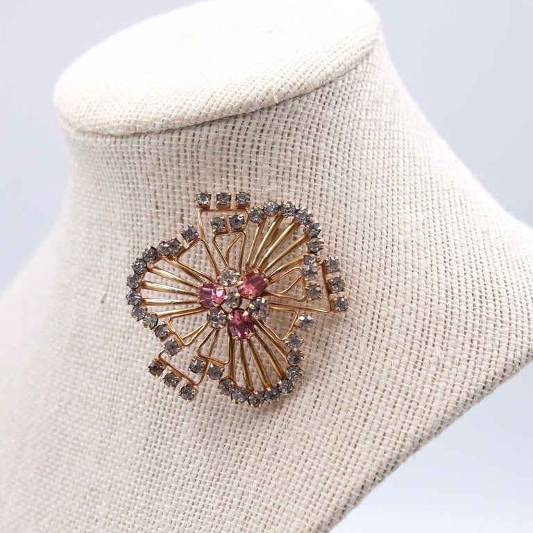 Vintage Vermeil 1930's Phyllis Brooch With Faux Diamonds at 1stDibs