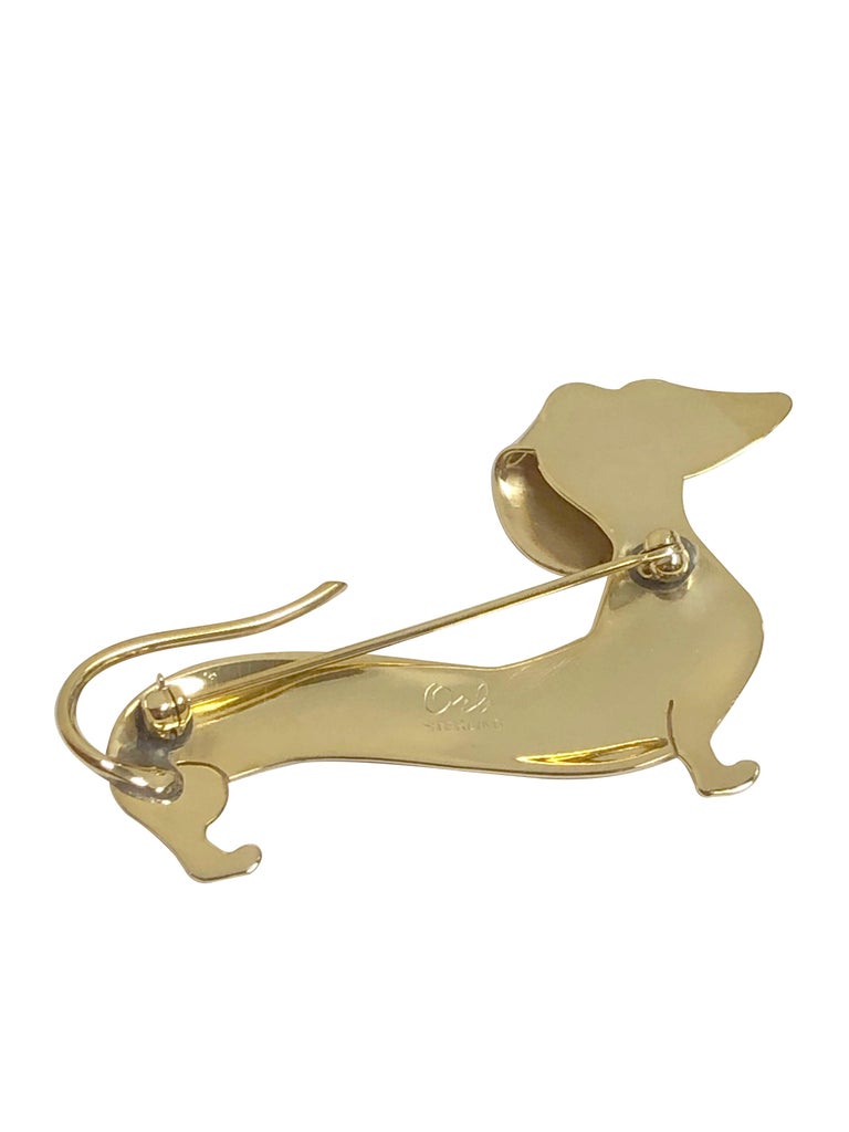 Vintage Vermeil Large Dachshund Dog Brooch For Sale at 1stDibs