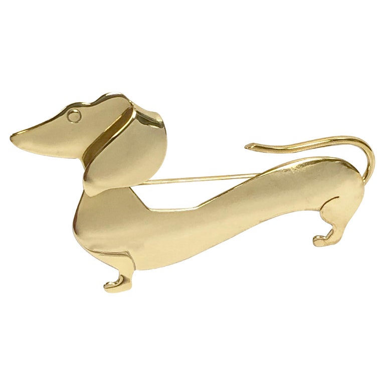 Vintage Vermeil Large Dachshund Dog Brooch For Sale at 1stDibs