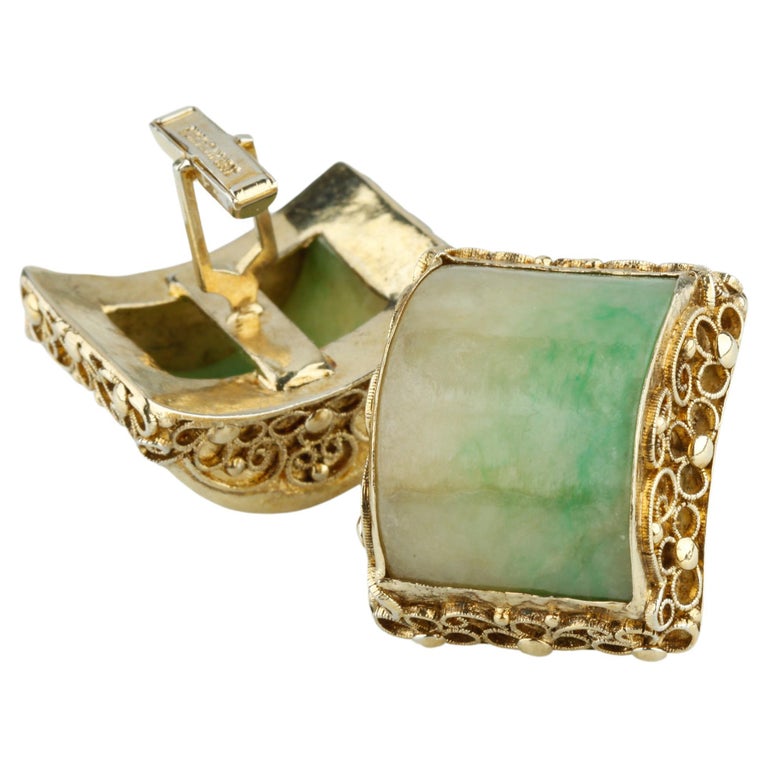 Vintage Vermeil Large Jade Cufflinks with Filigree Detail For Sale at ...