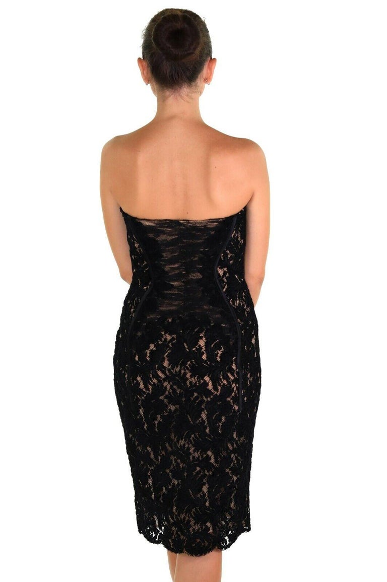 Vintage Versace Black Strapless Lace Dress For Sale at 1stDibs