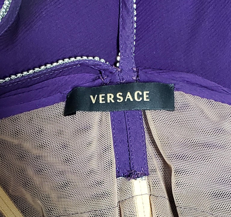 VINTAGE VERSACE CRYSTAL EMBELLISHED AMETHYST SILK DRESS with CHAIN MAIL ...