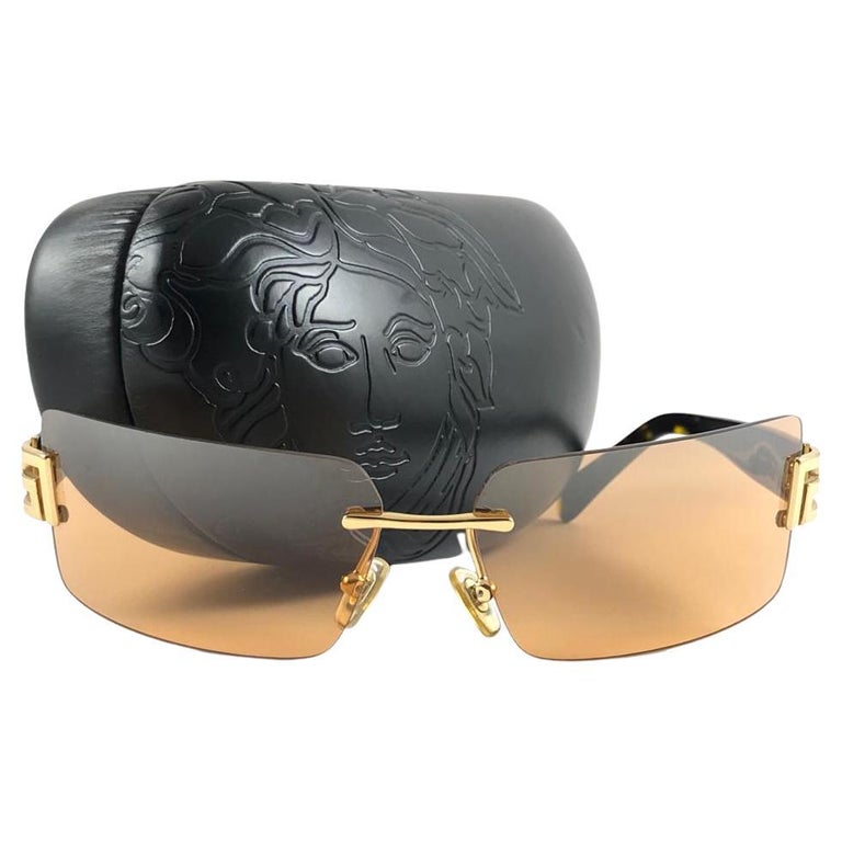Vintage Versace Mod 2010 Rimless Salmon and Tortoise Sunglasses 90's ...