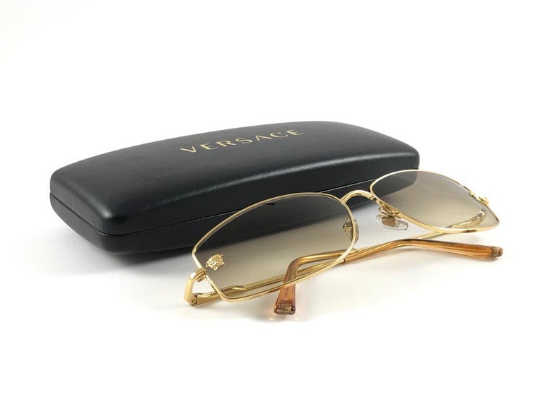 Vintage Versace Mod N33 Rectangular Gold Frame Sunglasses 90's Made in ...