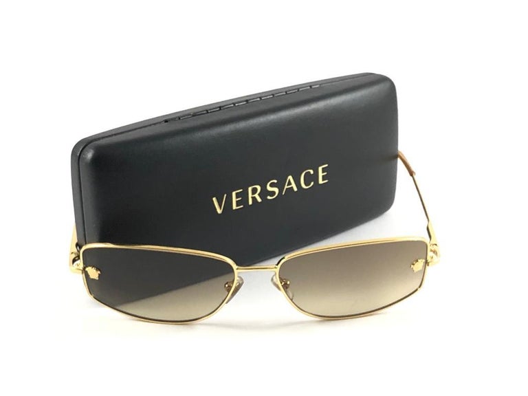Vintage Versace Mod N33 Rectangular Gold Frame Sunglasses 90's Made in ...