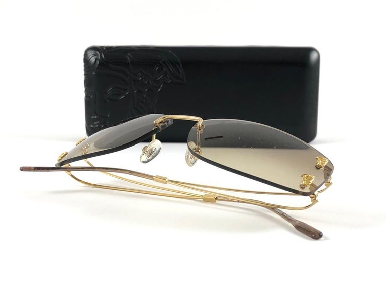Vintage Versace Mod NP7 Rimless Gold Frame Sunglasses 1990's Made in ...