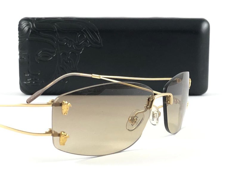 Vintage Versace Mod NP7 Rimless Gold Frame Sunglasses 1990's Made in ...