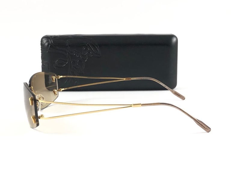 Vintage Versace Mod NP7 Rimless Gold Frame Sunglasses 1990's Made in ...