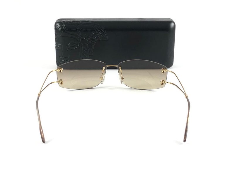 Vintage Versace Mod NP7 Rimless Gold Frame Sunglasses 1990's Made in ...