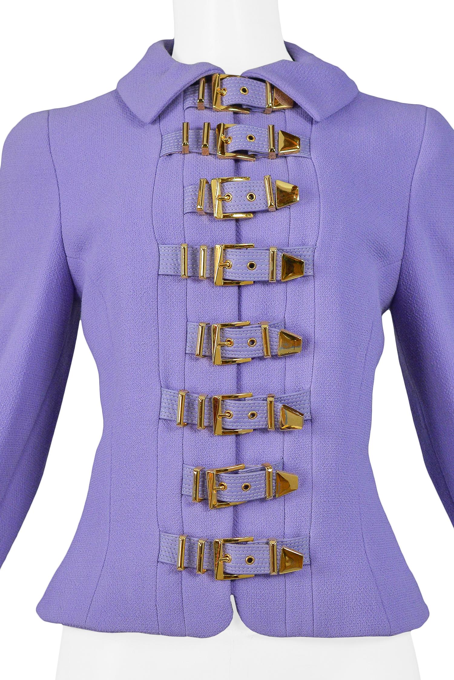 Vintage Versace Periwinkle Purple Buckle Front Bondage Jacket 1992 at ...