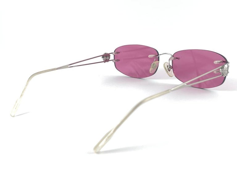 Vintage Versace Rimless Candy Pink Lenses Frame Sunglasses 1990's Made ...