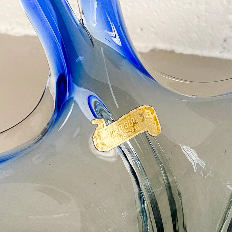 Vintage Very Big Murano Glass Fancy Sculptural Vase in Tones of Blue ...