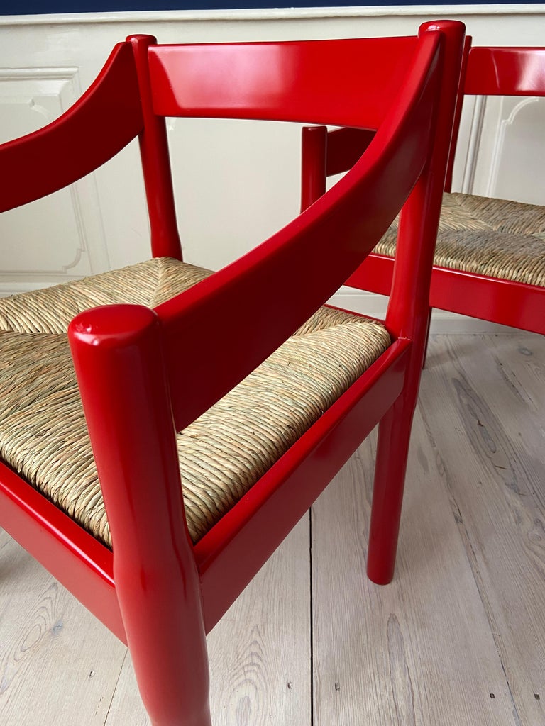 Vintage Vico Magistretti Carimate Dining Chairs in Red Painted Wood ...