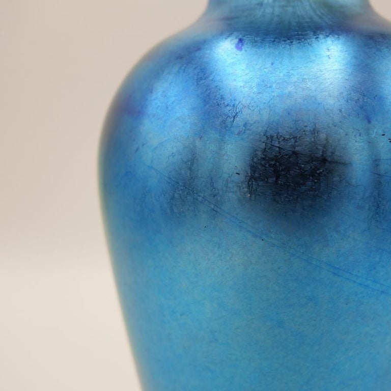 Vintage Victor Durand Blue Iridescent American Art Glass Vase Art ...