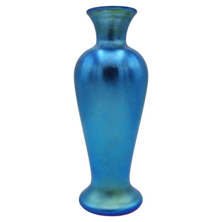 Vintage Victor Durand Blue Iridescent American Art Glass Vase Art ...