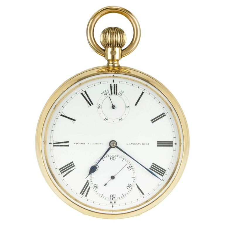 Vintage Victor Kullberg Yellow Gold Open Face Pocket Watch For Sale at ...