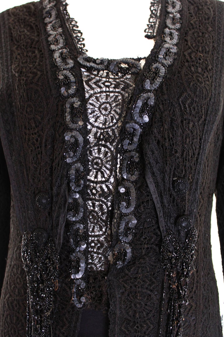 Vintage Victorian Black Lace Jacket with Jet Beading For Sale at 1stDibs