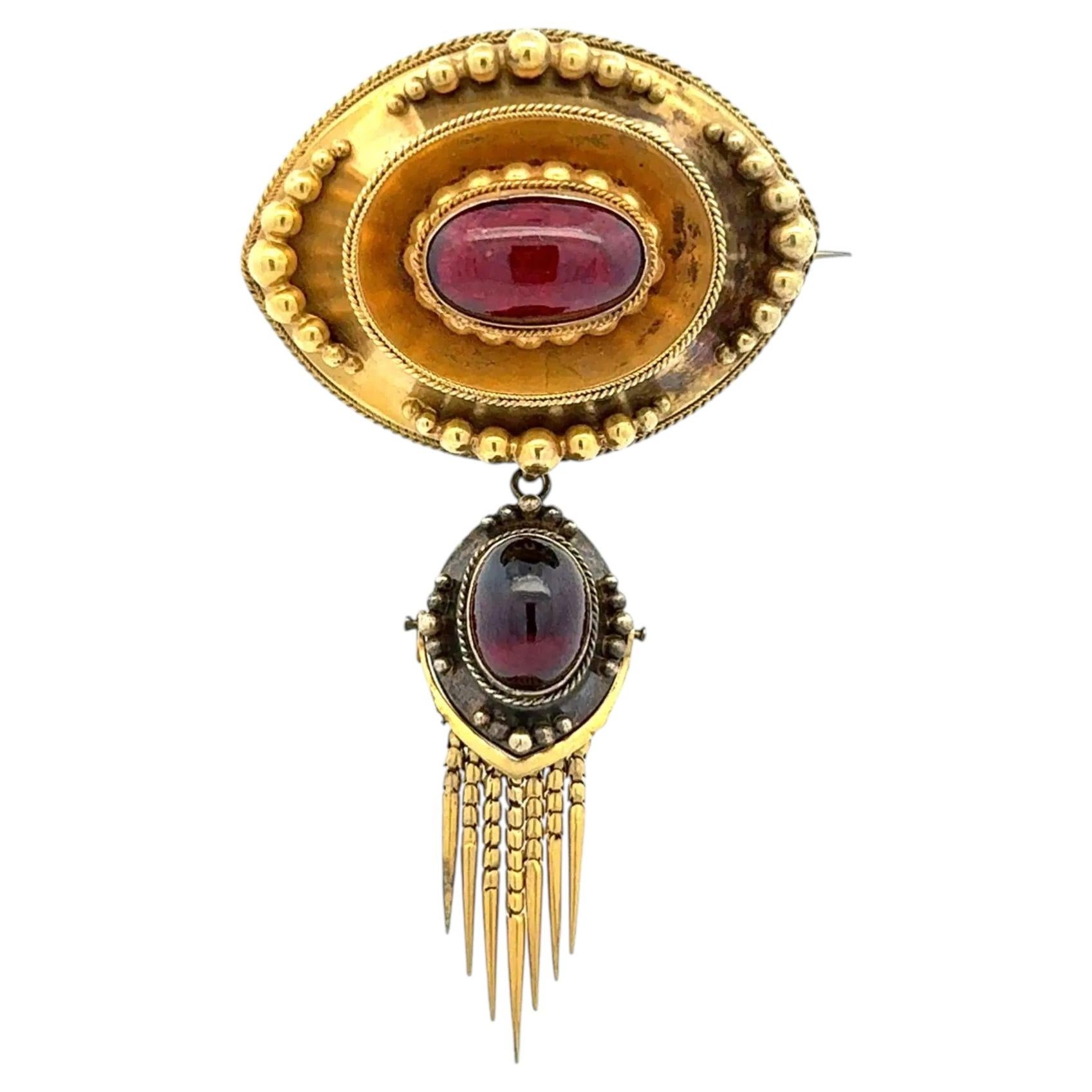 Vintage Victorian Cabochon Garnet Gold 1860s Antique Brooch Pin For ...