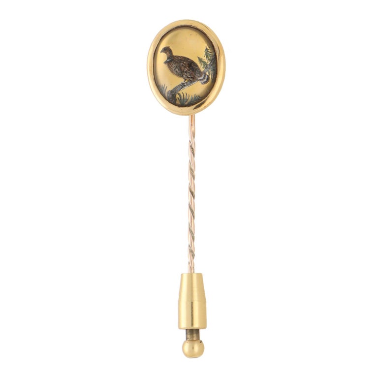 Vintage Victorian Grouse Scene Stick Pin in 18k Yellow Gold For Sale at ...