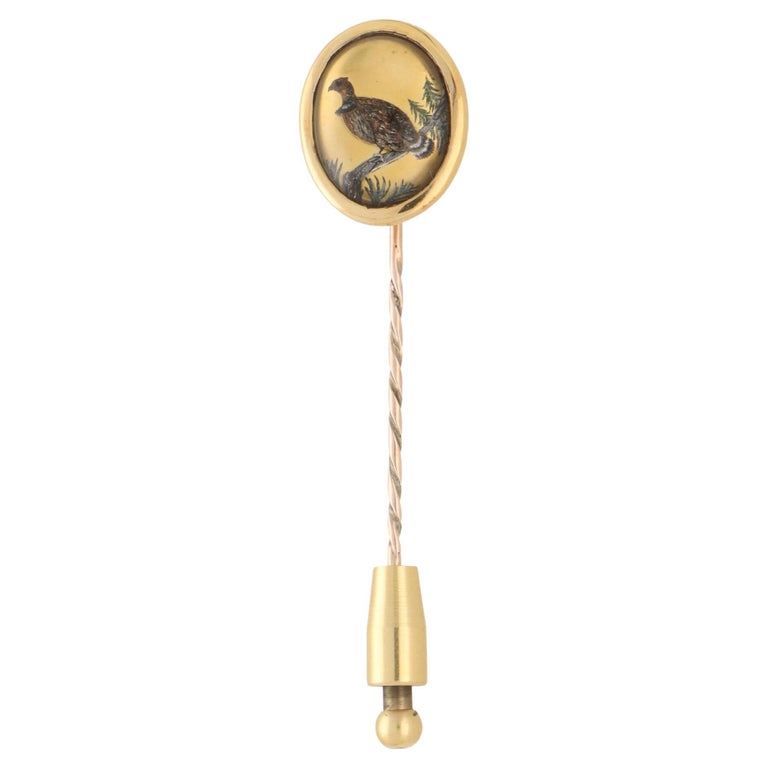 Vintage Victorian Grouse Scene Stick Pin in 18k Yellow Gold For Sale at ...