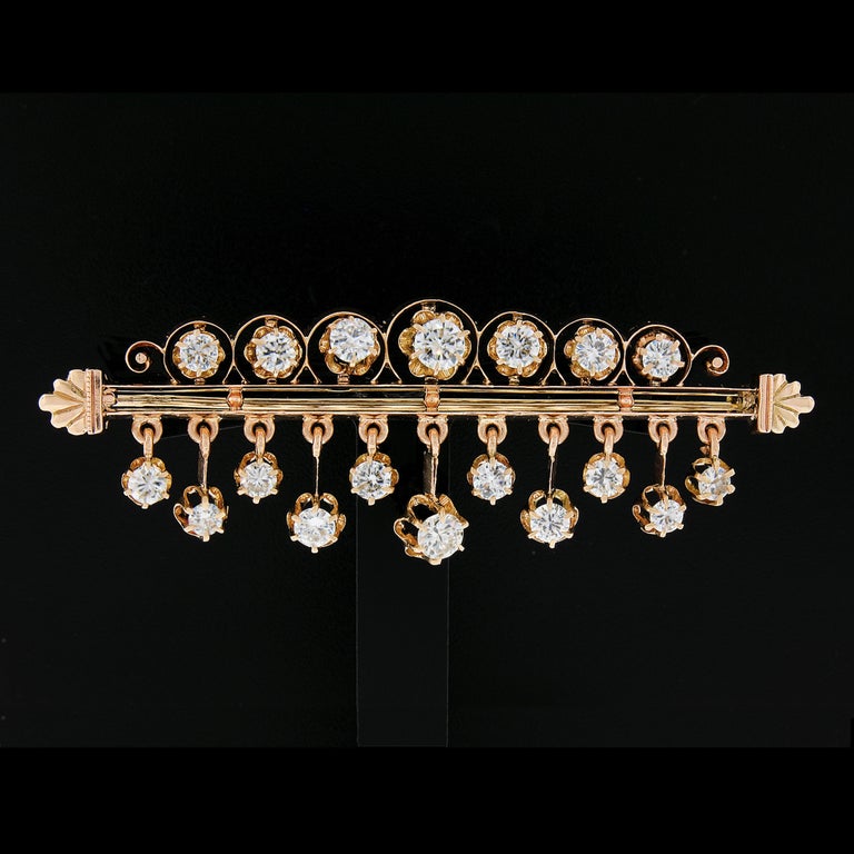 Vintage Victorian Revival 18k Rosy Gold 3.26ctw Round Diamond Dangle ...