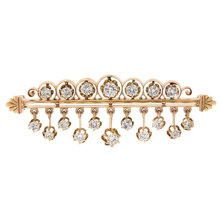 Vintage Victorian Revival 18k Rosy Gold 3.26ctw Round Diamond Dangle ...