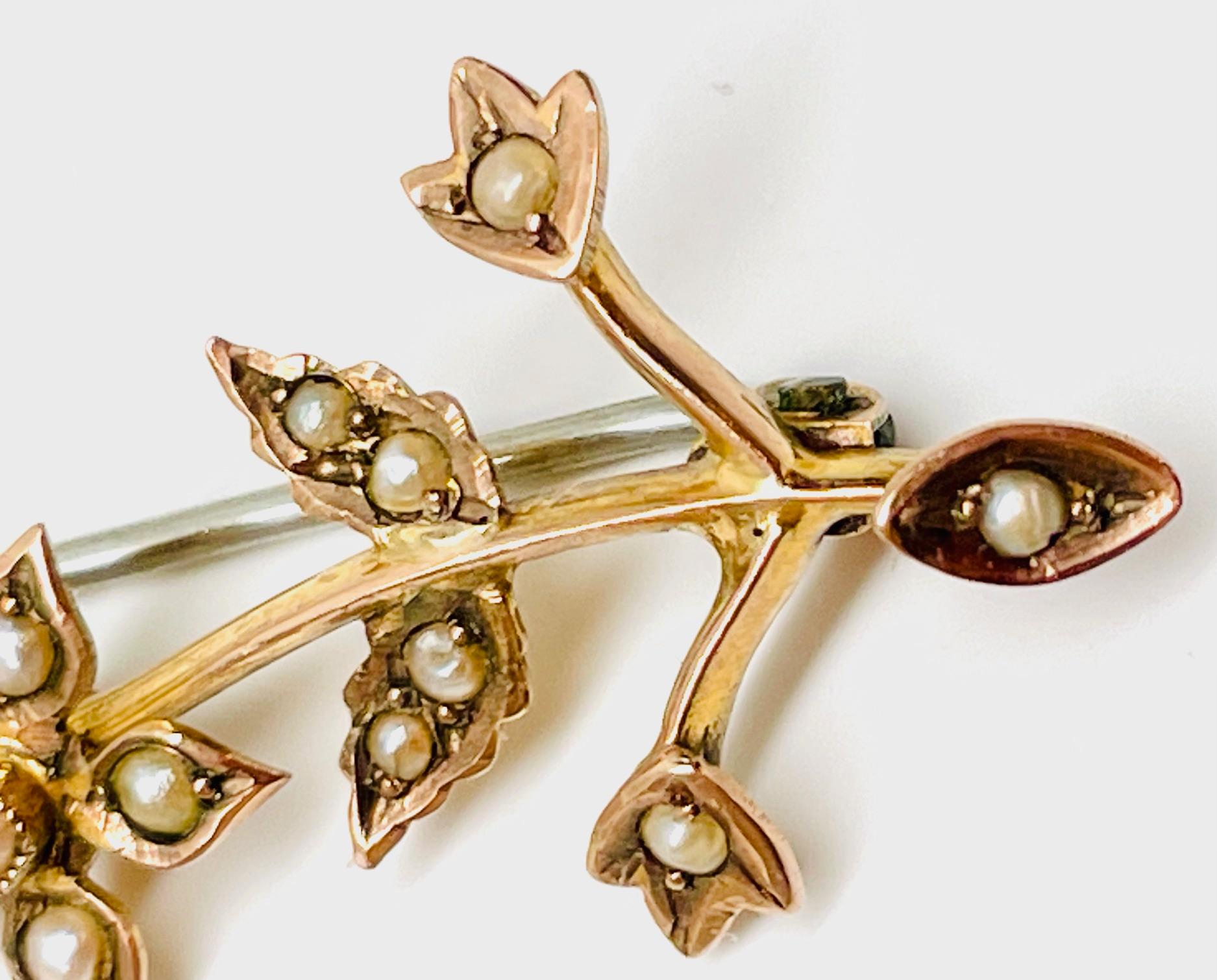Vintage Victorian Seed Pearl Leaf Brooch For Sale at 1stDibs