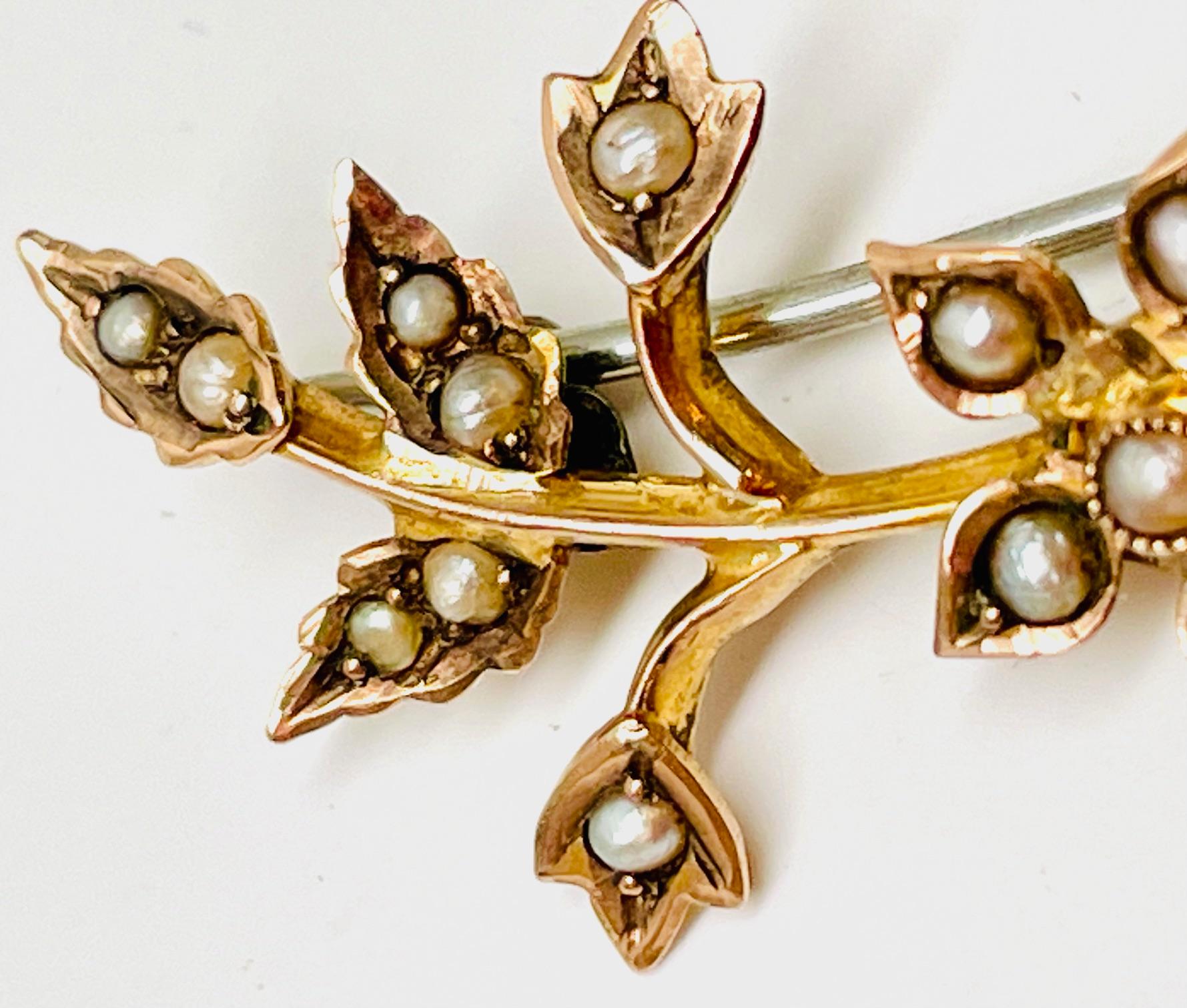 Vintage Victorian Seed Pearl Leaf Brooch For Sale at 1stDibs