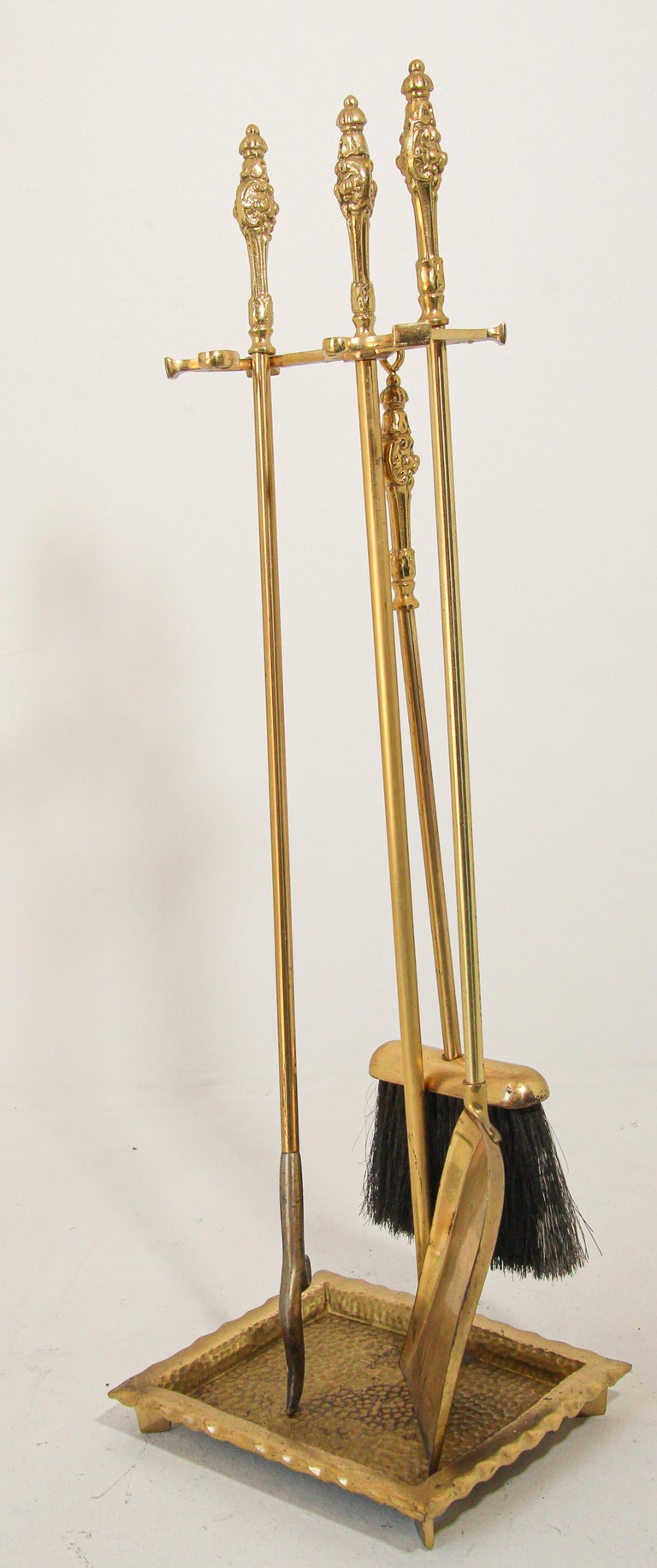 Vintage Victorian Style Polished Brass Fireplace Tools at 1stDibs