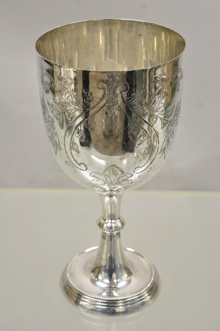 Vintage Victorian Style Silver Plated Large Etched Wine Goblet Cup, Set ...