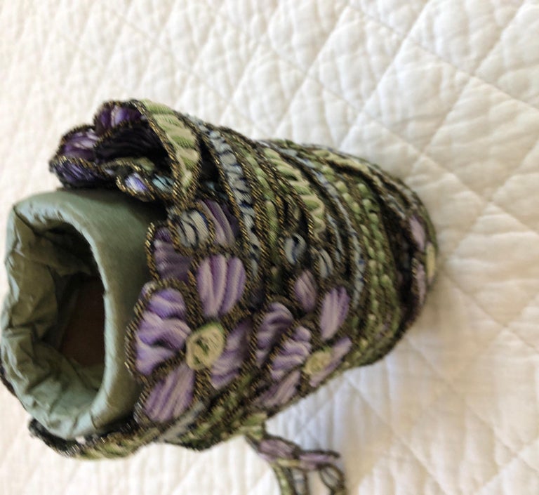 Vintage Victorian Style Woven Green and Purple Metallic Threads and ...